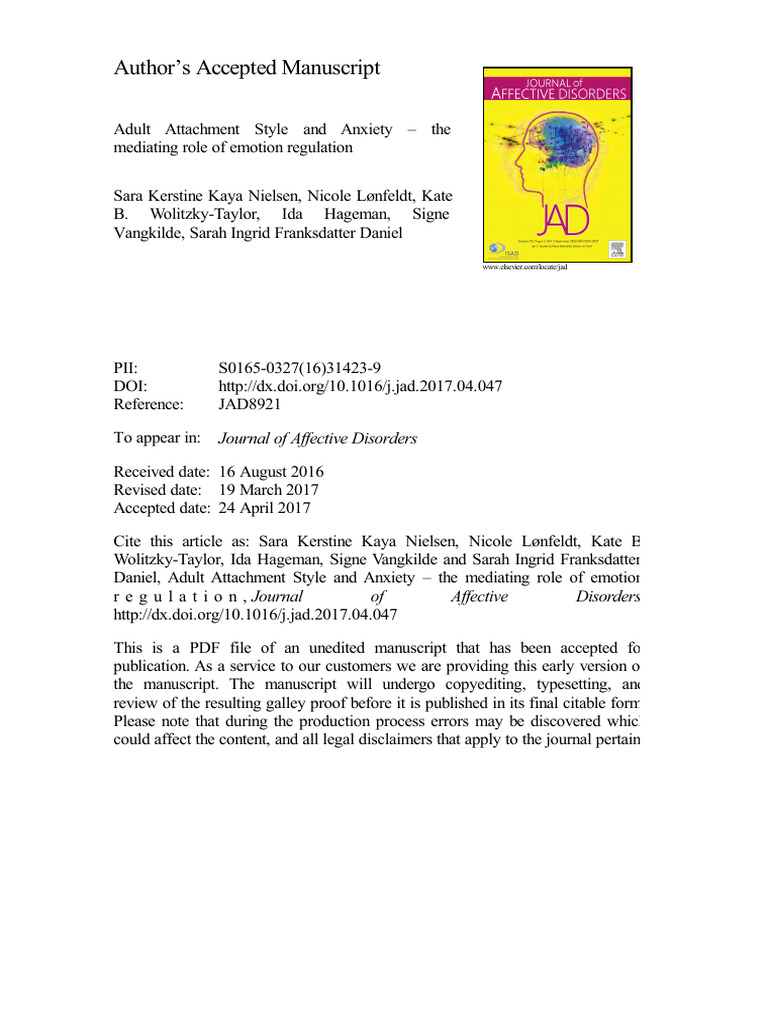 Adult Attachment Style and Anxiety The M | PDF | Attachment Theory ...