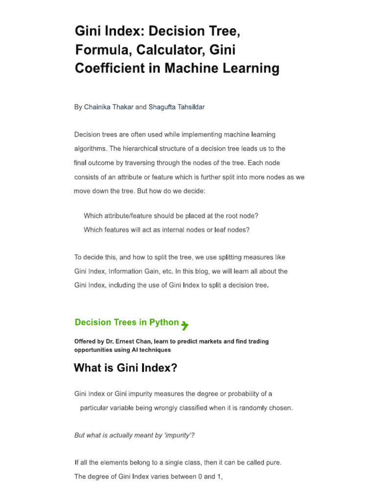 Gini Index in Machine Learning - Formula, Impurity, and Decision Tree ...