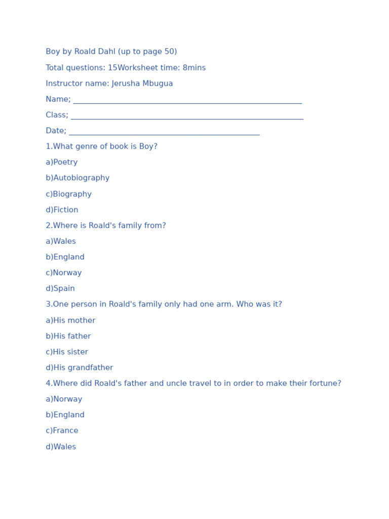 Boy by Roald Dahl | PDF