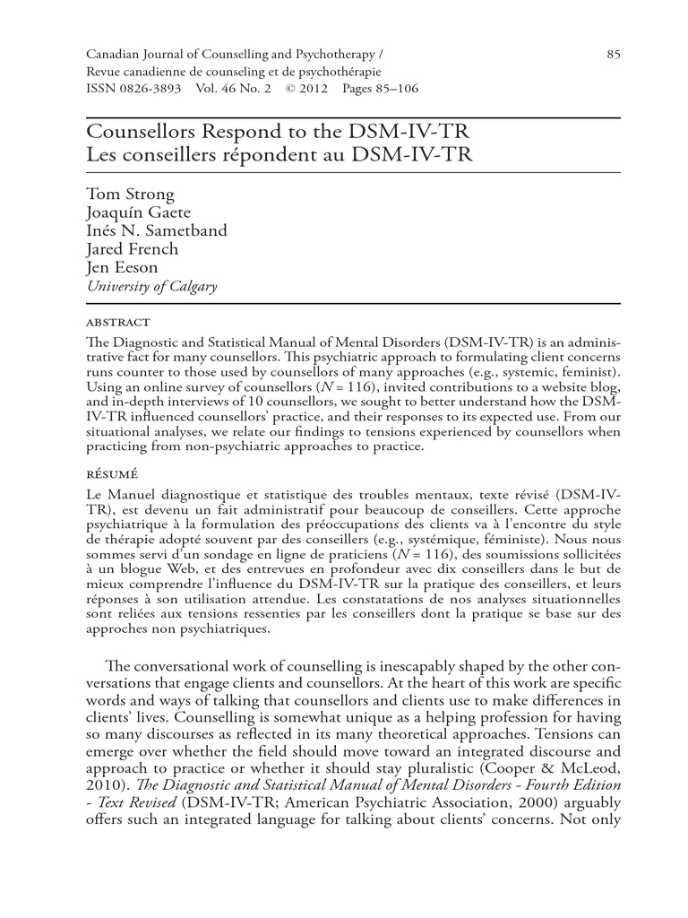M6 Research Paper 2 - Counsellors Respond To DSM-IV-TR | PDF ...