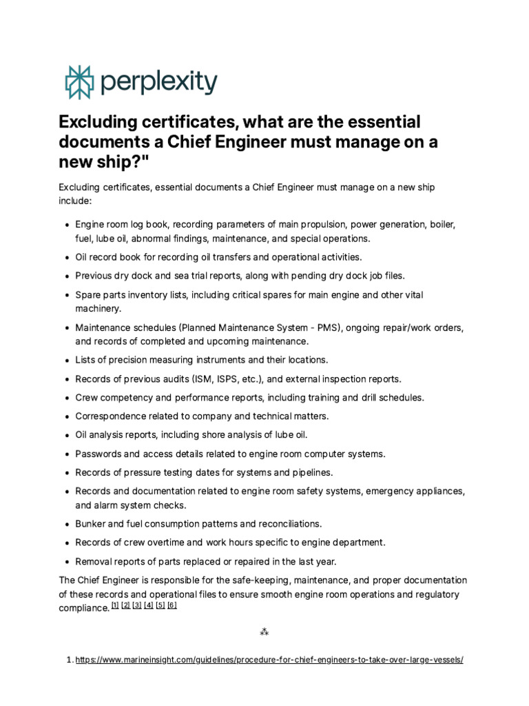 Essential Documents for Chief Engineers | PDF