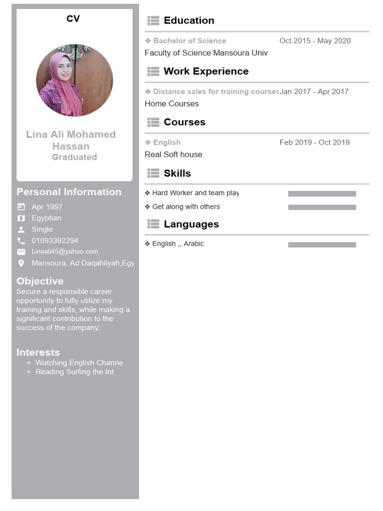 CV of Lina Ali Mohamed Hassan | PDF