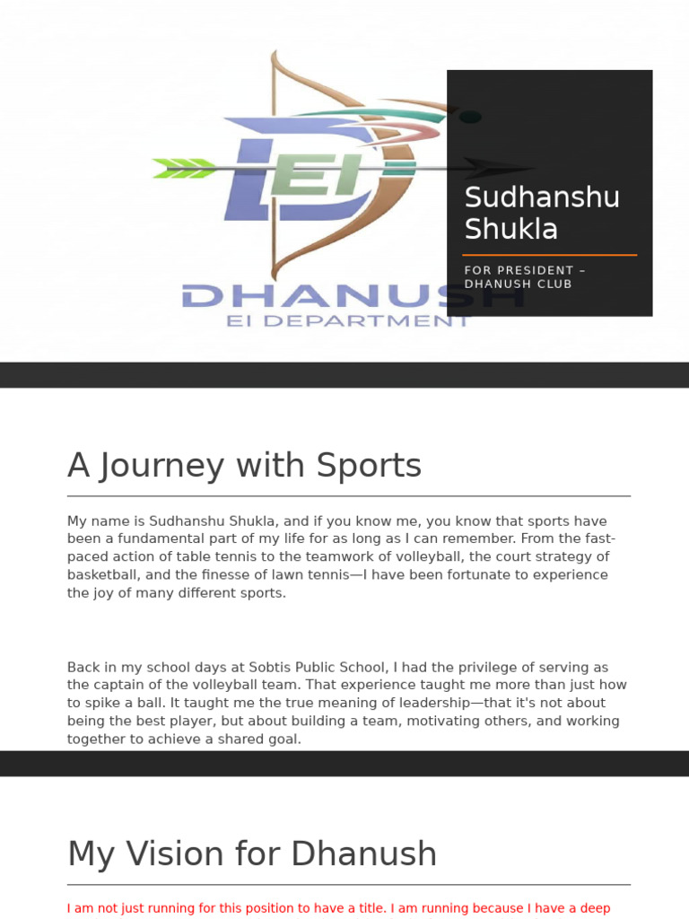 Sudhanshu Shukla: For President - Dhanush Club | PDF