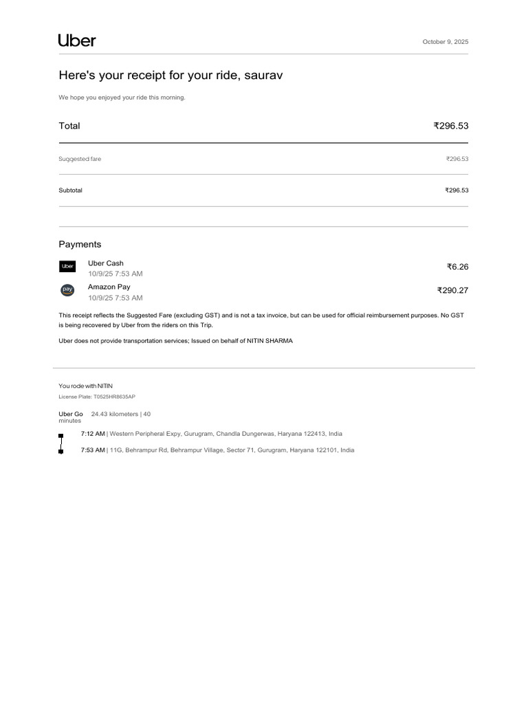 Uber Ride Receipt - October 9, 2025 | PDF