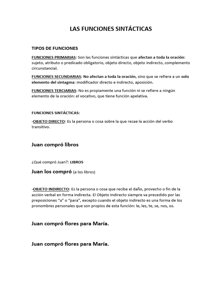Las Funciones Sintácticas | PDF | Objeto (gramática) | Verbo