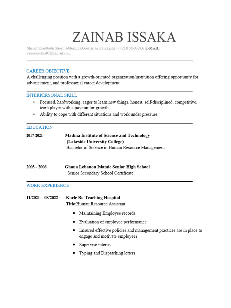 Zainab Issaka CV | PDF