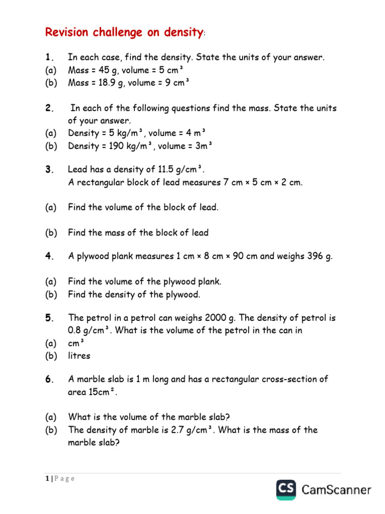 Y9 Revision Challenge On Density | PDF