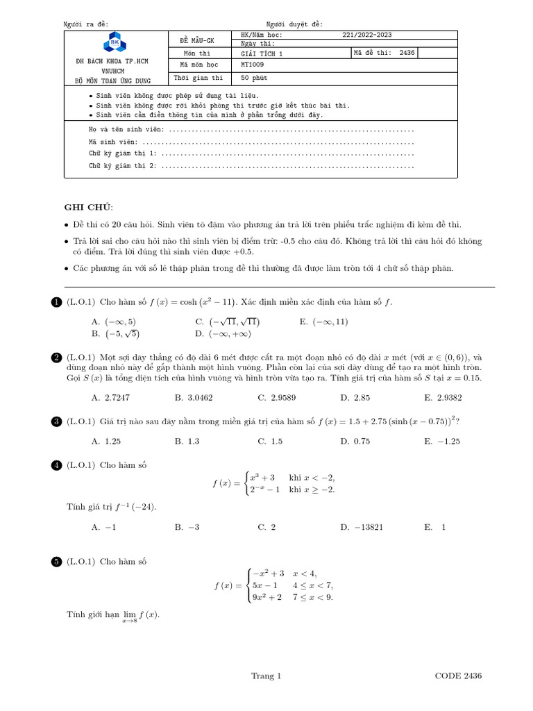 Đề mẫu GT1 | PDF