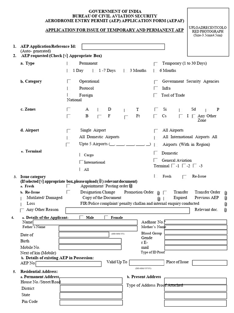 AEP Application Form for India Airports | PDF