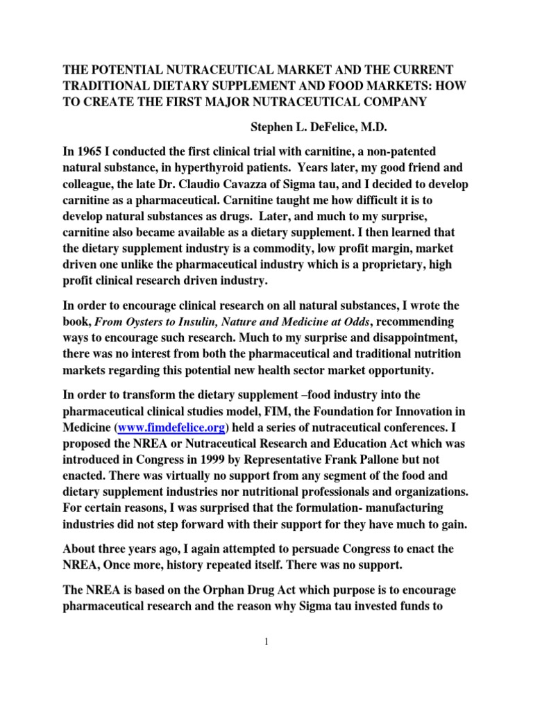 Stephen L. DeFelice On The Future of Nutraceuticals | PDF | Clinical ...