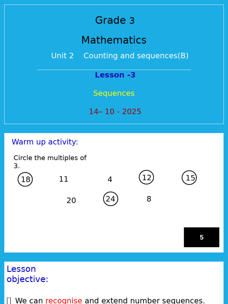 3-Gr3 Math Ppt Unit 2 Lesson 3 Sequences (1) | PDF | Mathematics | Arithmetic