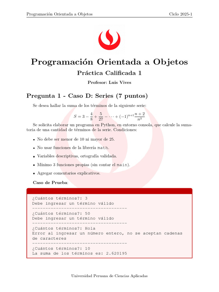 Programaci On Orientada A Objetos: PR Actica Calificada 1 | PDF | Python (lenguaje de ...