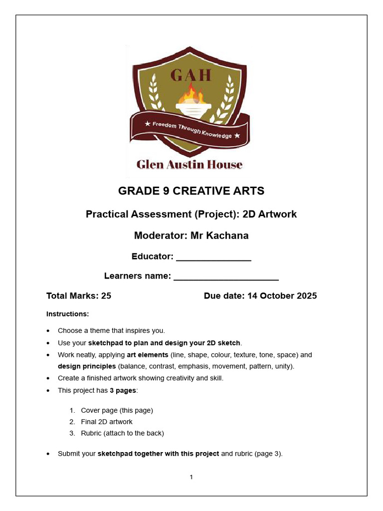 Grade 9 2D Artwork Project Guide | PDF | Intelligence | Learning