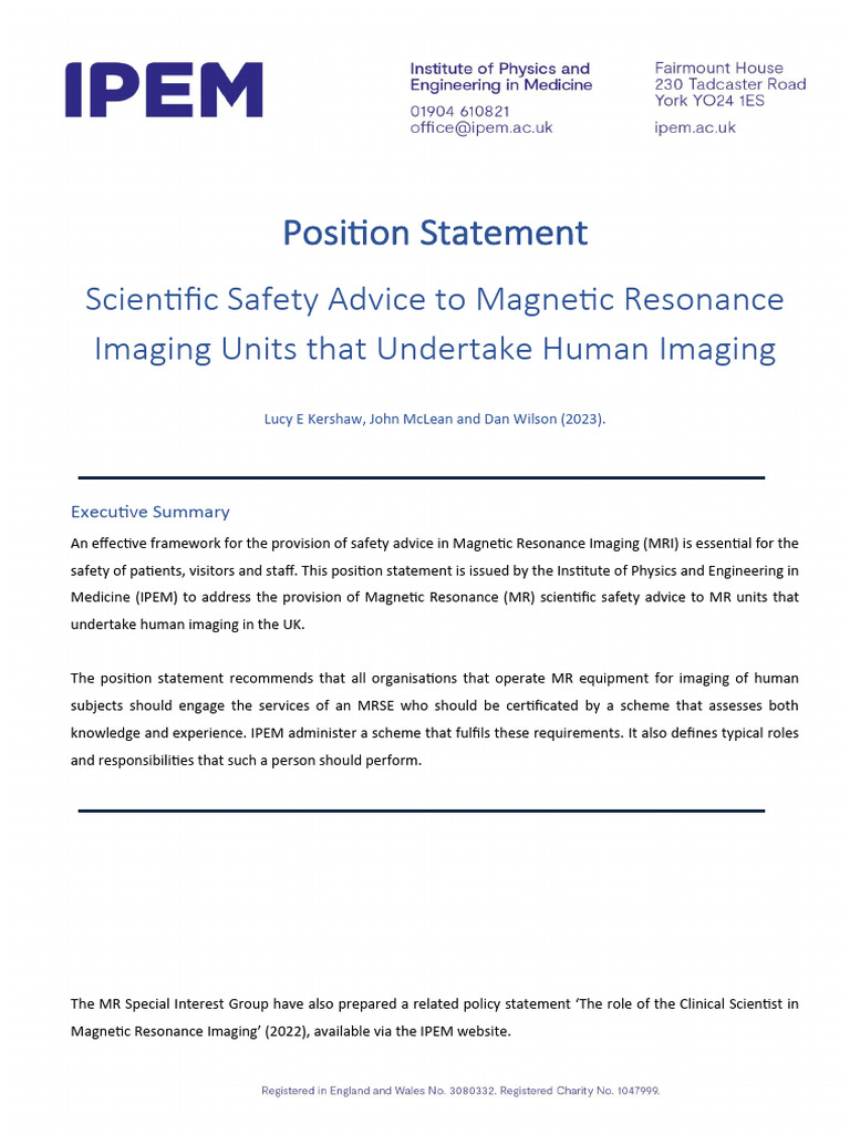 2023 Position Statement Mri Units That Undertake Human Imaging | PDF ...