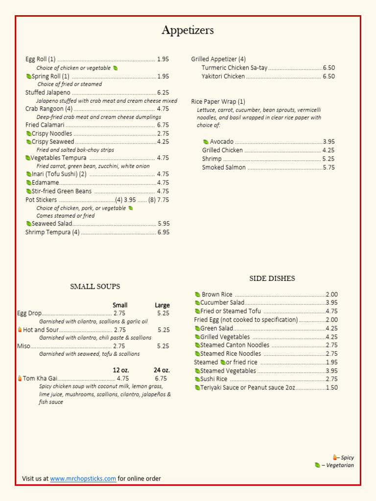 MrChopsticks Menu Draft (9-14) | PDF | Sushi | Thai Cuisine