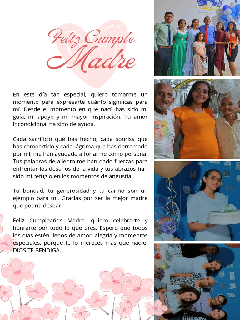 Carta Del Día de La Madre Floral Rosa | PDF