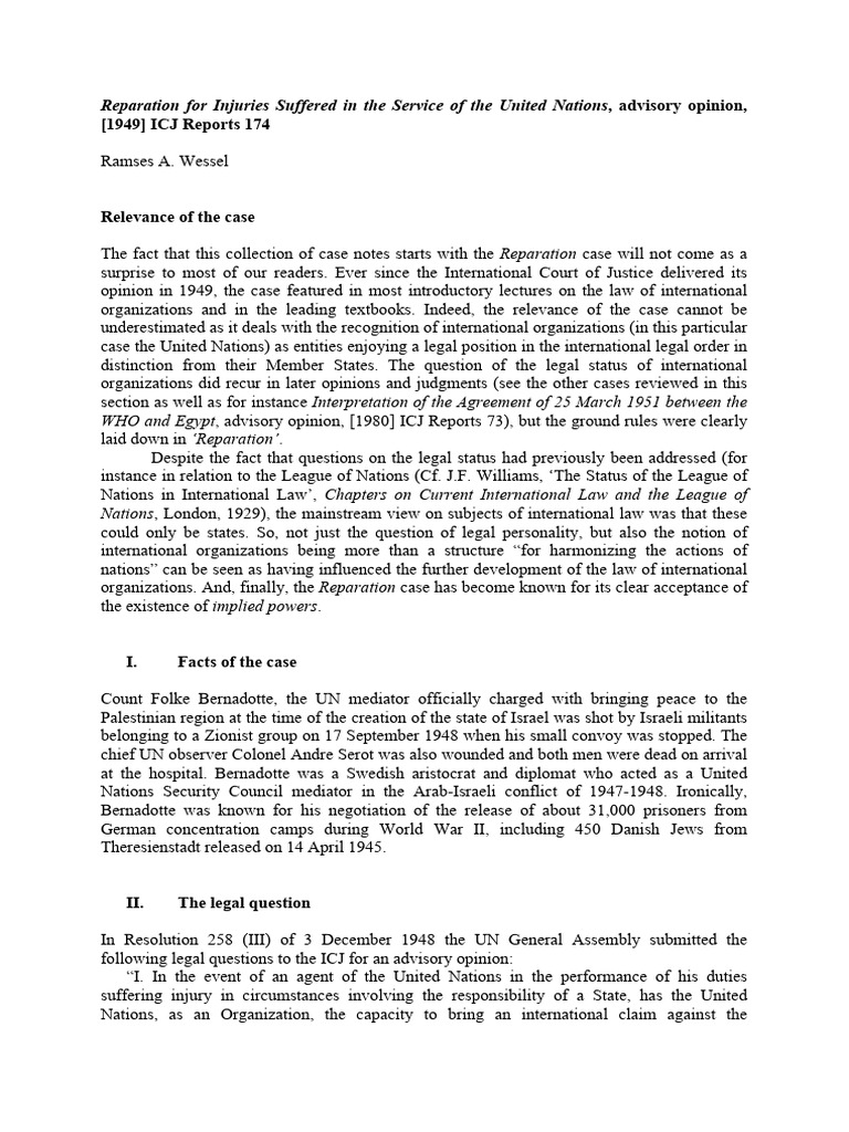 UN Reparation Case: Legal Personality Explained | PDF | International ...