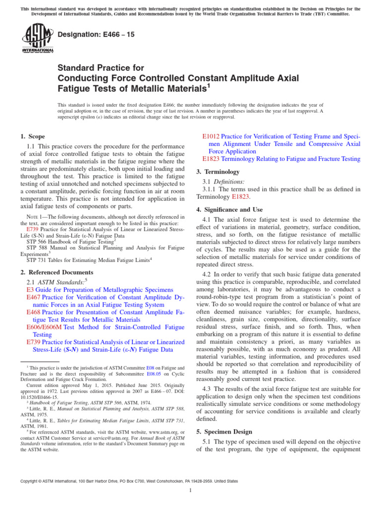 Axial Fatigue Testing of Metallic Materials | PDF | Fatigue (Material ...