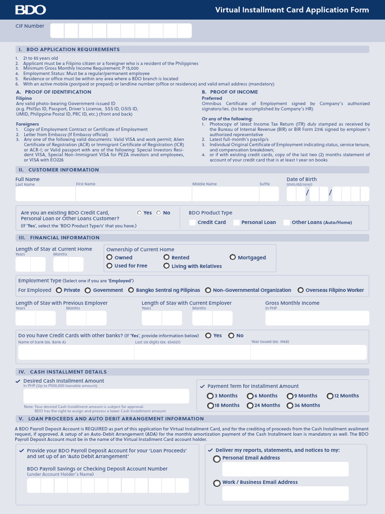 Virtual Installment Application Form | PDF | Debit Card | Loans