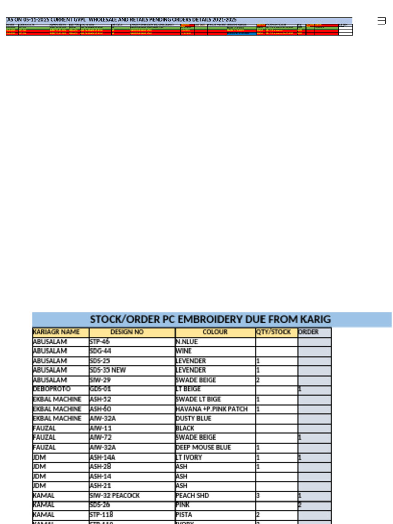 Curent Pending Order As On 23-10-2025 | PDF | Textile Arts | Color