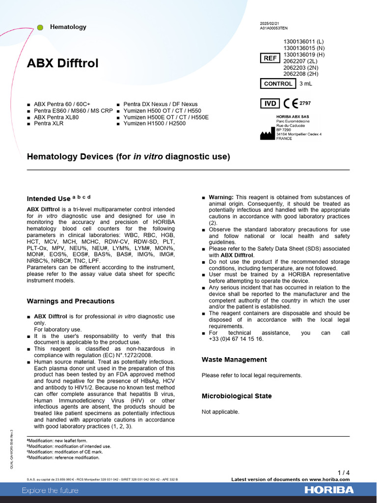 A01a00053ten Abx Difftrol | PDF | Medical Specialties | Blood