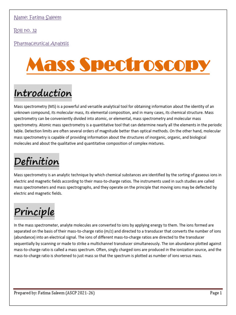 Mass Spectroscopy (ASCP-26) | PDF | Mass Spectrometry | Gas ...