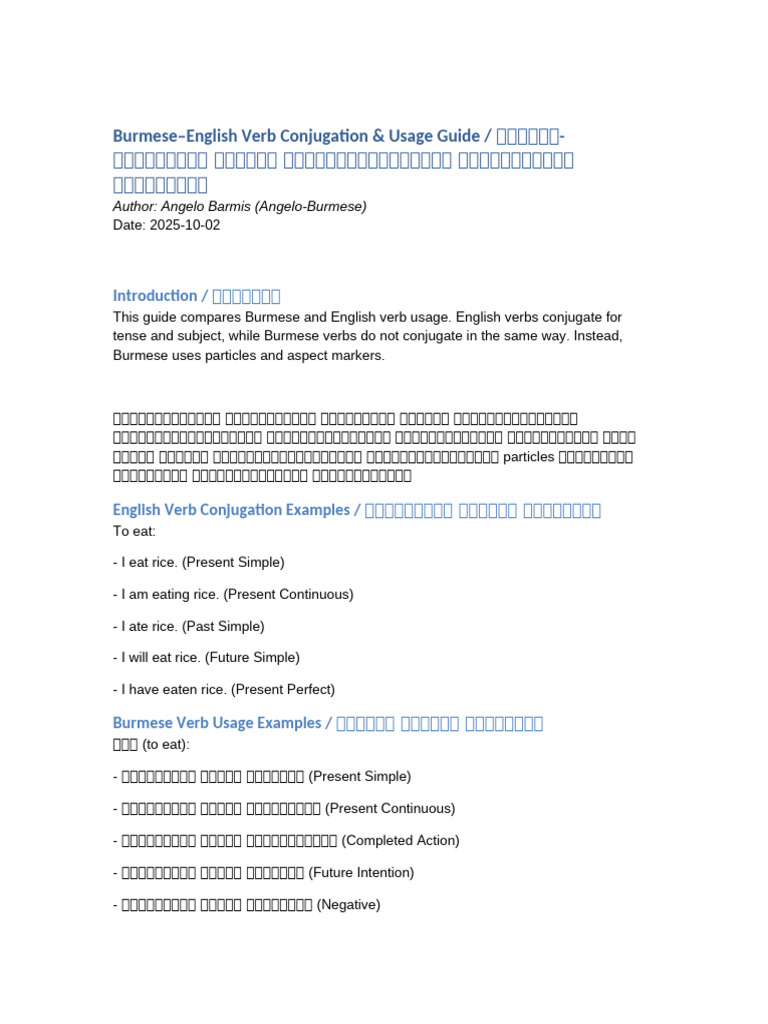 Burmese English Verb Conjugation Guide | PDF