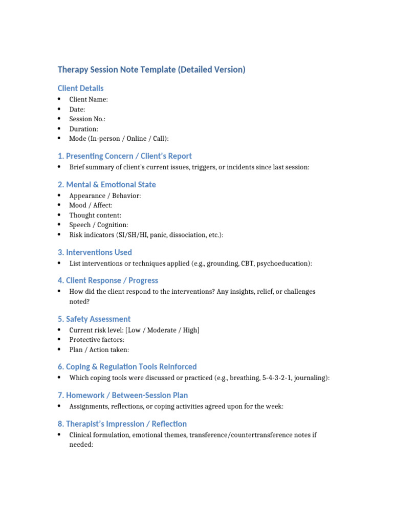 Therapy Session Note Template Detailed | PDF