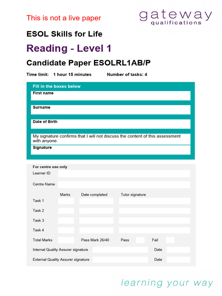 ESOL Reading L1 Candidate Paper Sample 2 | PDF | English As A Second Or ...