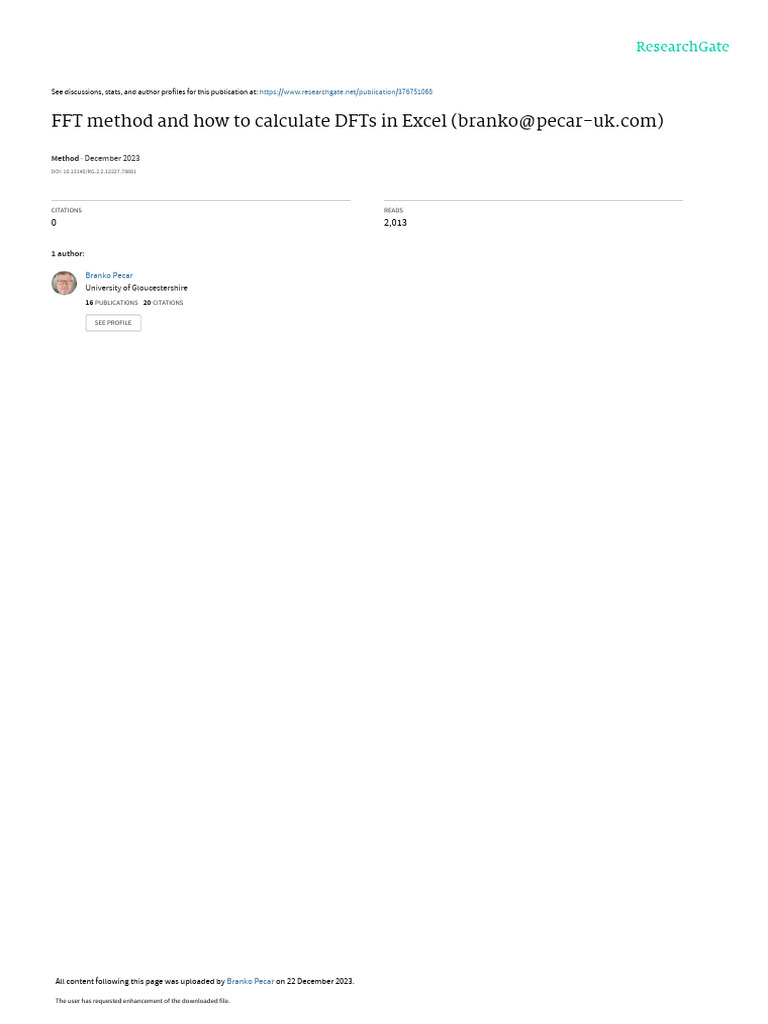 FFT Method and How To Calculate DFTs in Excel | PDF | Discrete Fourier ...