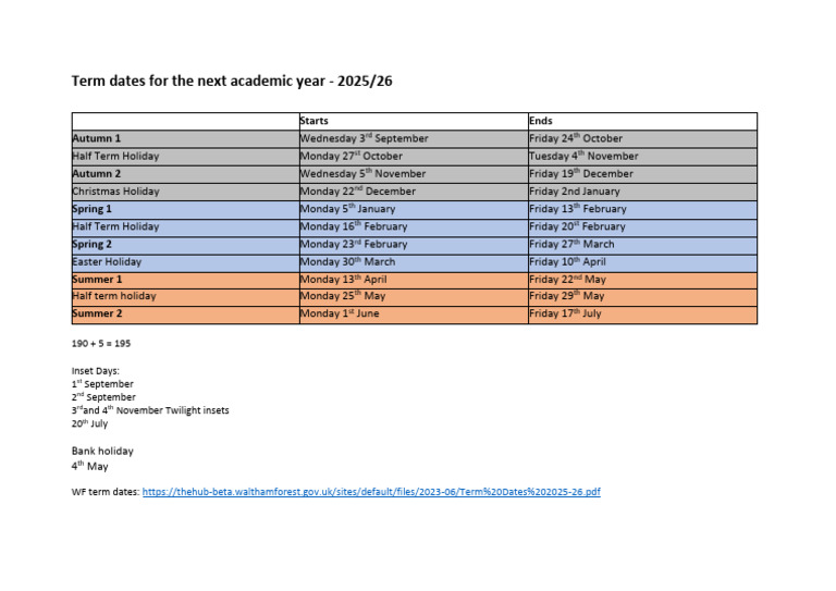 2025/26 Academic Year Term Dates | PDF
