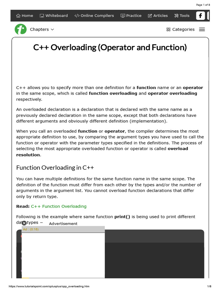 C++ Overloading Operator and Function | PDF | Parameter (Computer Programming) | C++