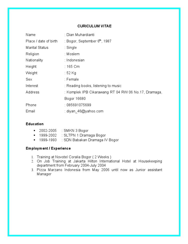 Dian Muhardianti's CV and Experience | PDF