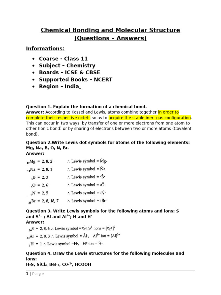 Chemical Bonding and Molecular Structure | PDF | Chemical Bond | Chemical Polarity
