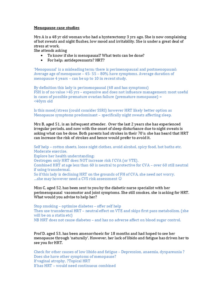 Menopause Case Studies and Treatments | PDF | Menopause | Hormone ...