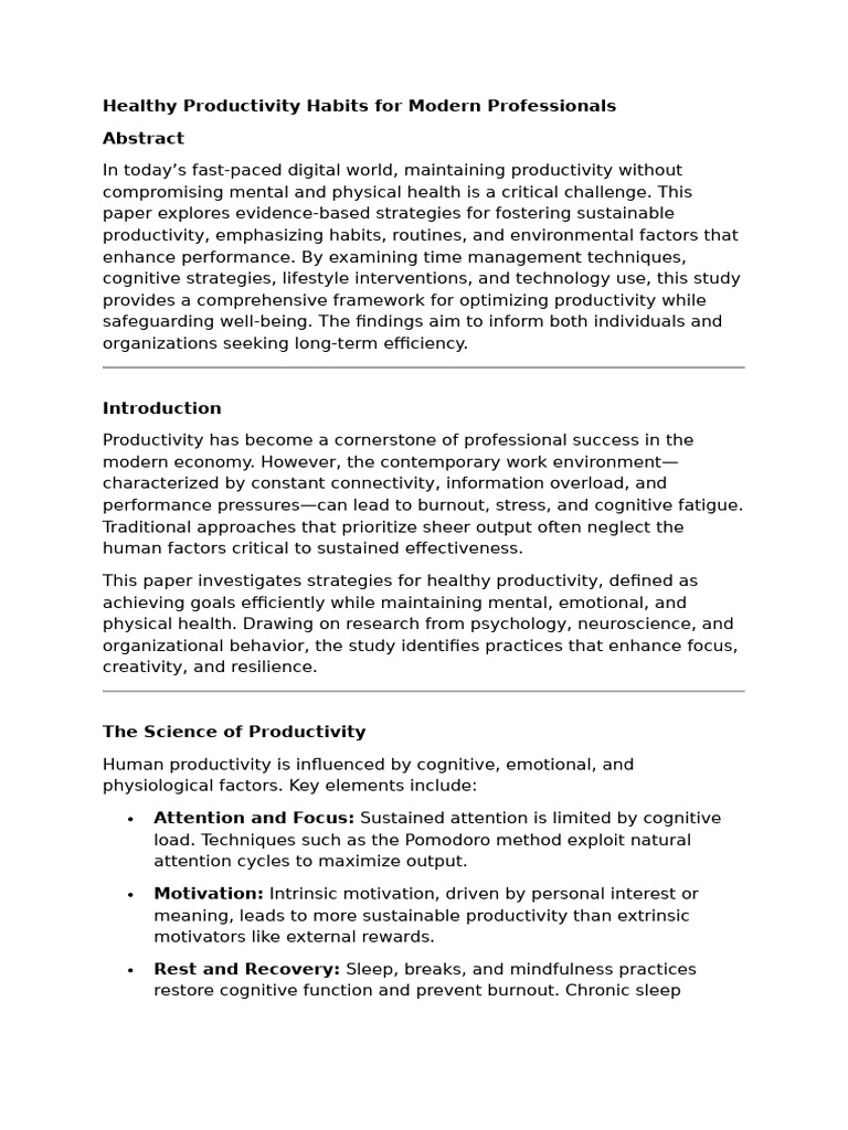 Healthy Productivity Habits for Professionals | PDF | Motivational ...