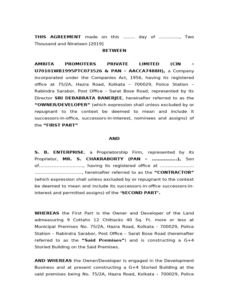Electrical Contract Agreement for Kolkata Building | PDF | Indemnity ...
