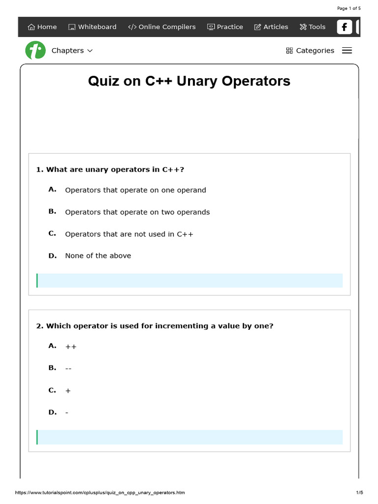 C++ Unary Operators Quiz | PDF | Software | Software Development