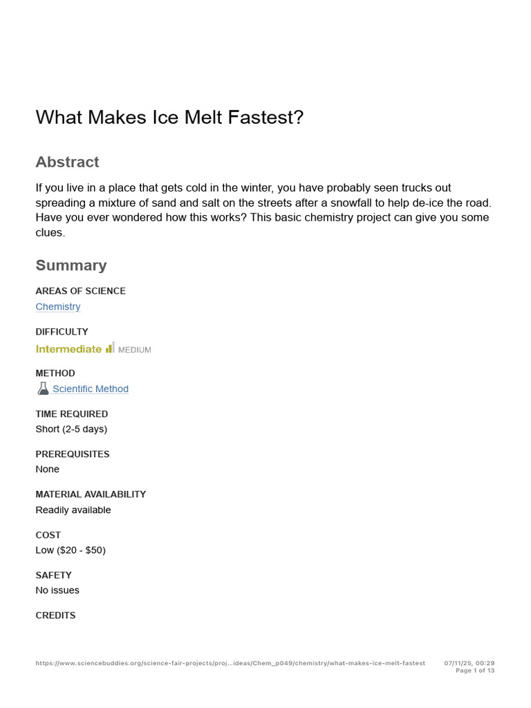 What Makes Ice Melt Fastest? - Science Project | PDF | Sodium Chloride ...