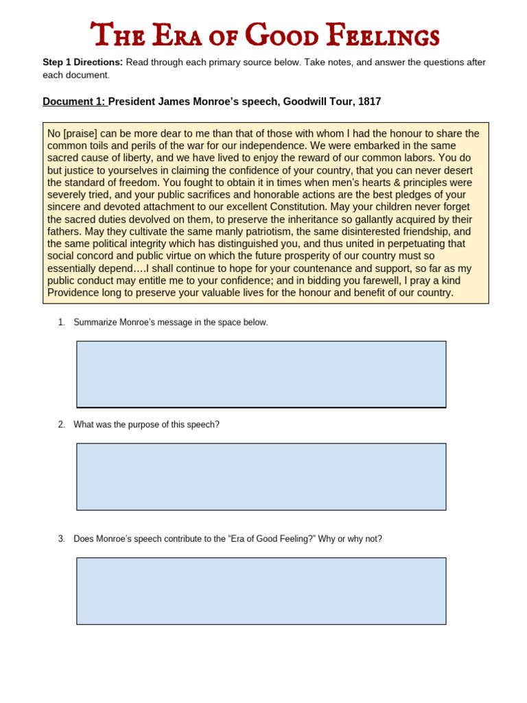 Era of Good Feeling Activity - Digital Version | PDF | The United States