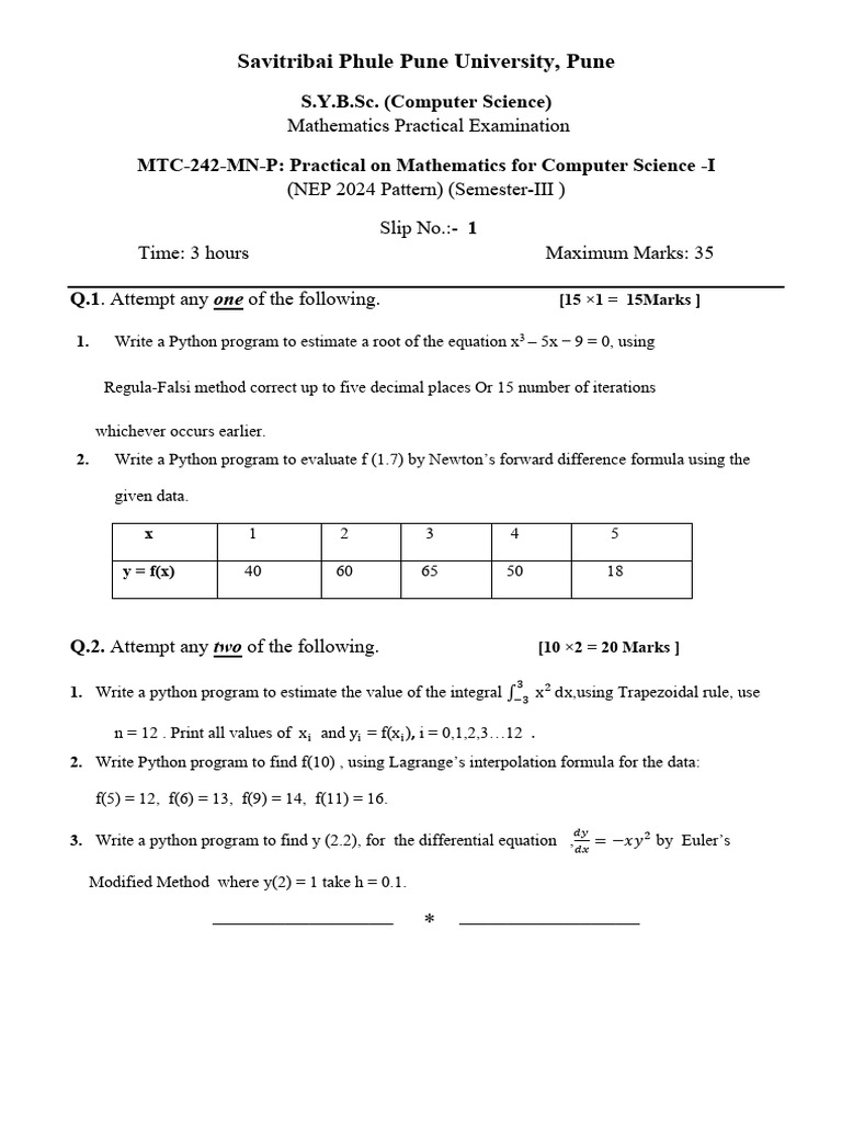 MTC-242-MN - P Mathematics Practical Silps at S.Y.B.sc. Computer ...