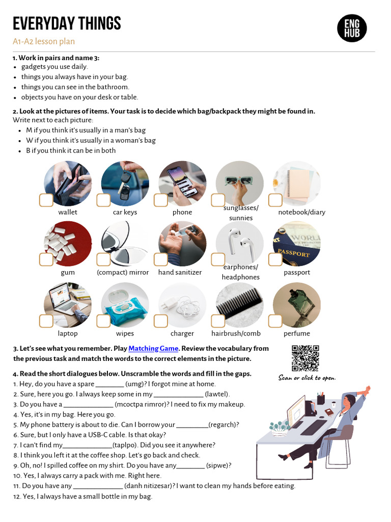 A1-A2 Lesson Plan: Everyday Items | PDF | Noun