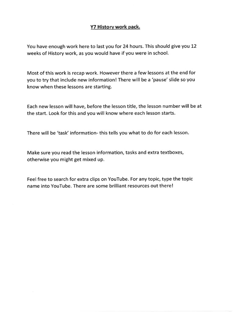 Year 7 History Work Pack | PDF