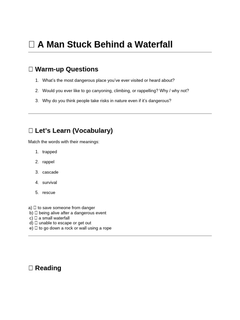 ? A Man Stuck Behind A Waterfall | PDF