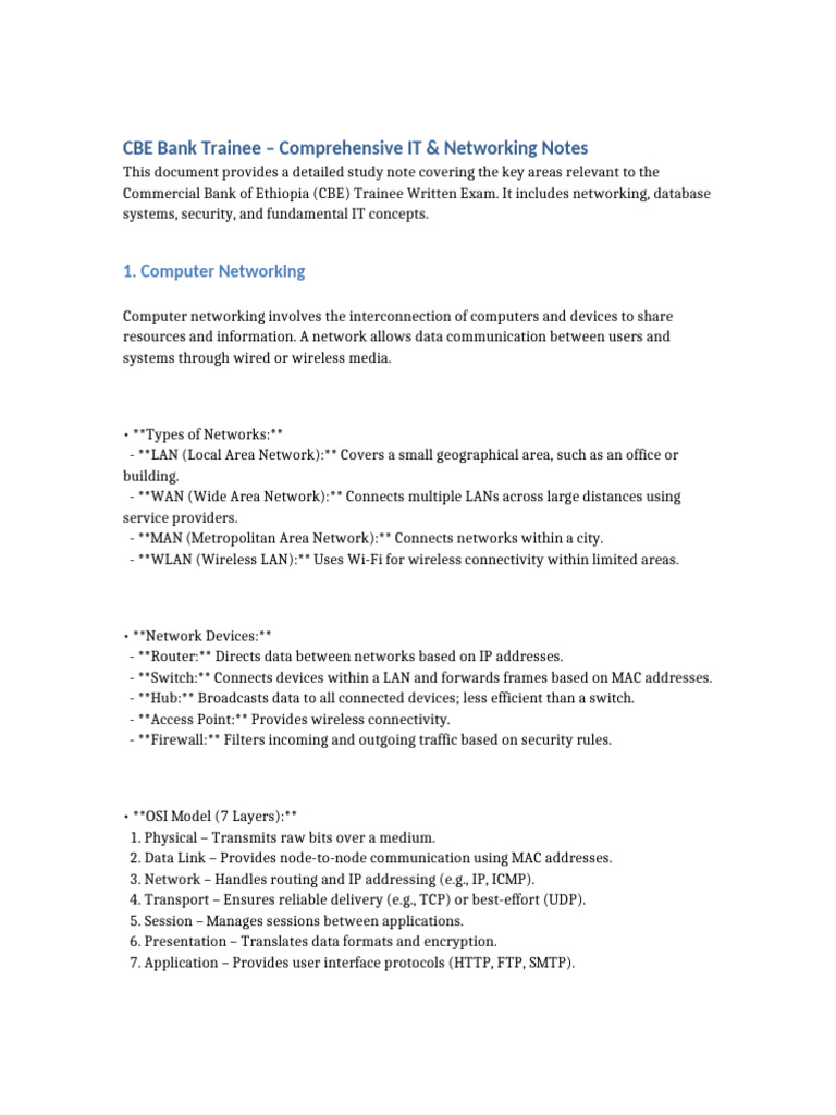 CBE Bank Trainee Comprehensive IT Notes | PDF | Computer Network | Ip ...