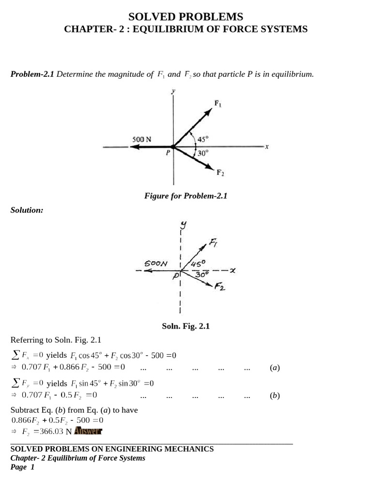 Engineering Mechanics Force Equilibrium Problems | PDF | Force | Rotation
