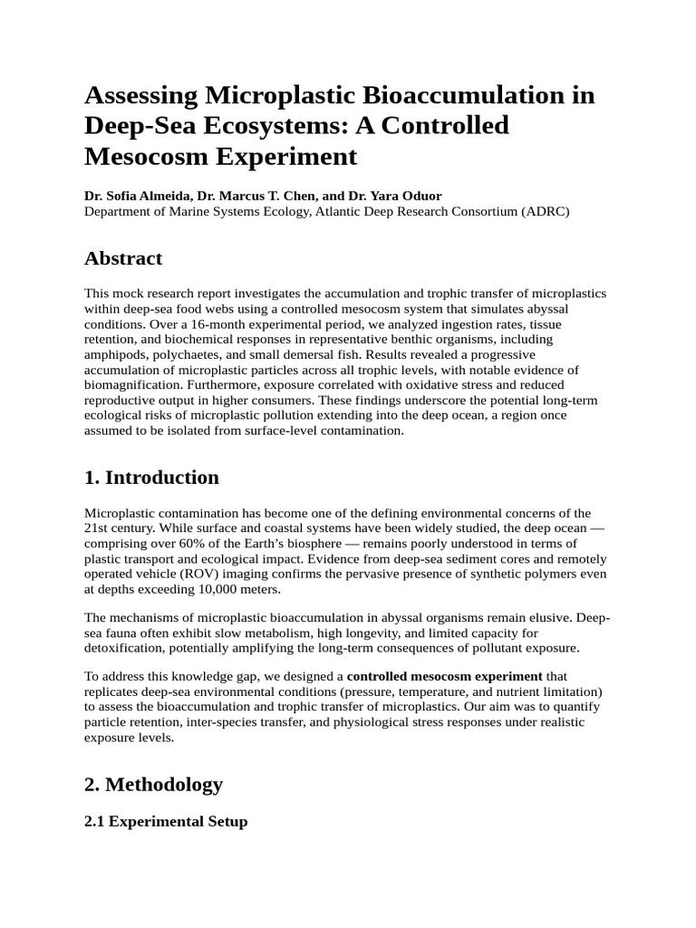? "Assessing Microplastic Bioaccumulation in Deep-Sea Ecosystems: A ...