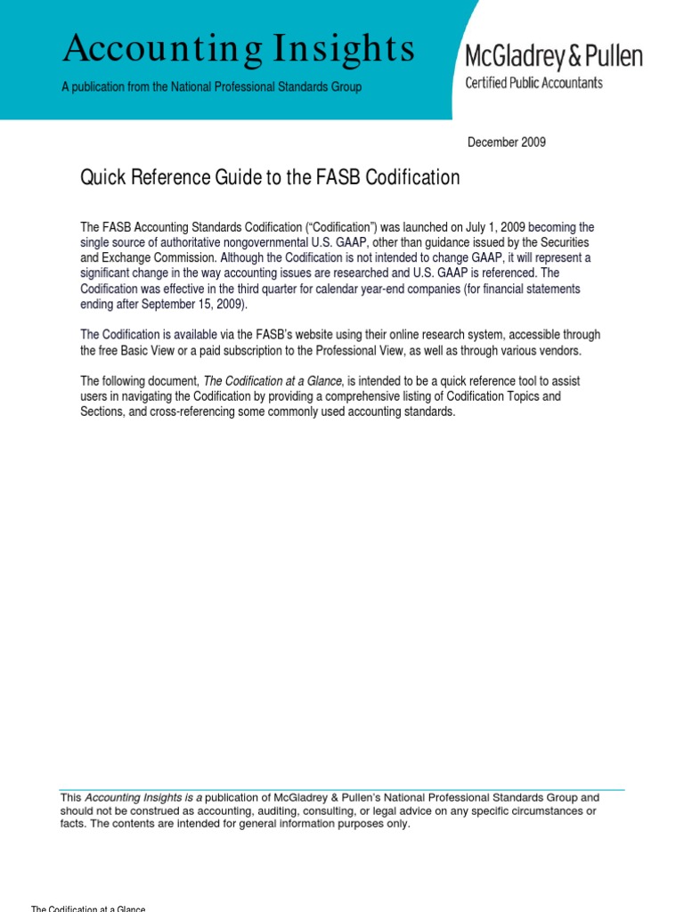 Quick FASB Codification Guide | Generally Accepted Accounting ... Quick FASB Codification Guide | Generally Accepted Accounting ...