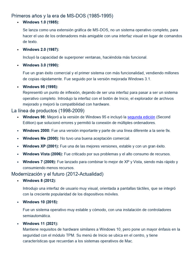 Evolución de Windows: 1985-2021 | PDF | Microsoft Windows | Familias de ...