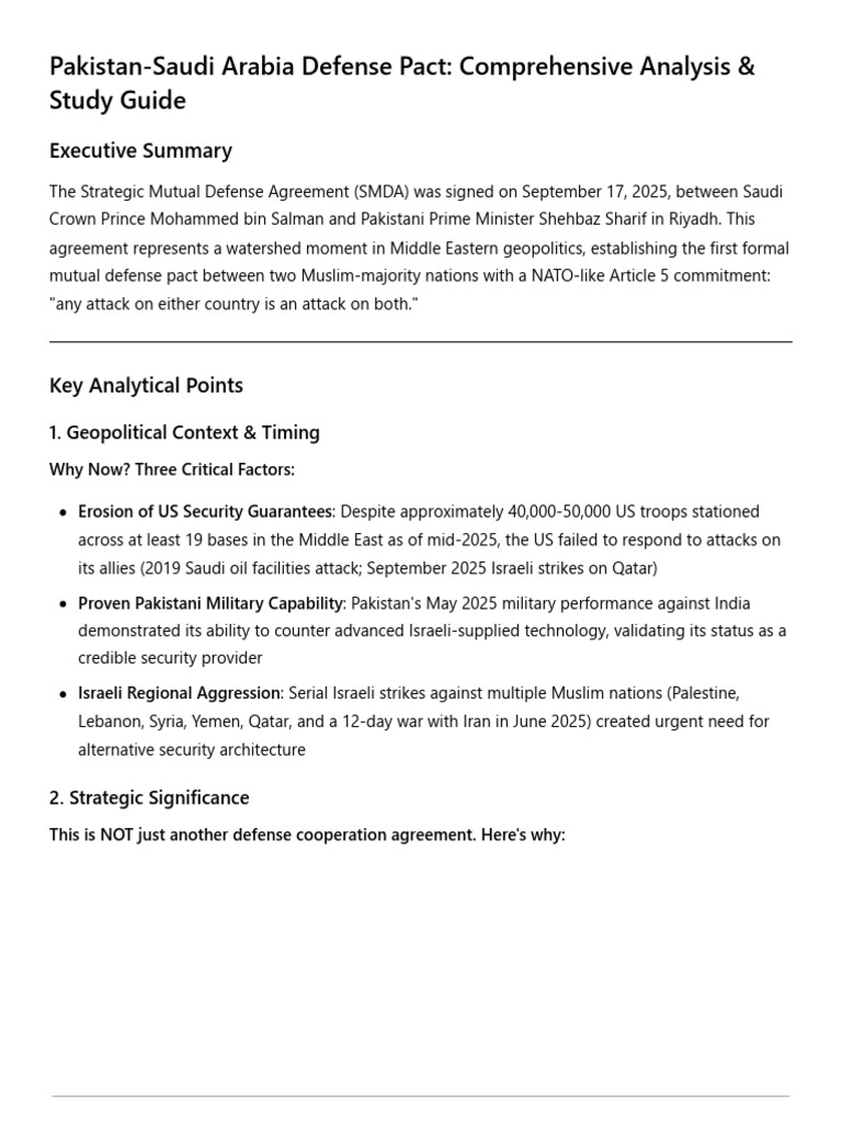 Pakistan-Saudi Arabia Defense Pact - Comprehensive Analysis 2 | PDF ...